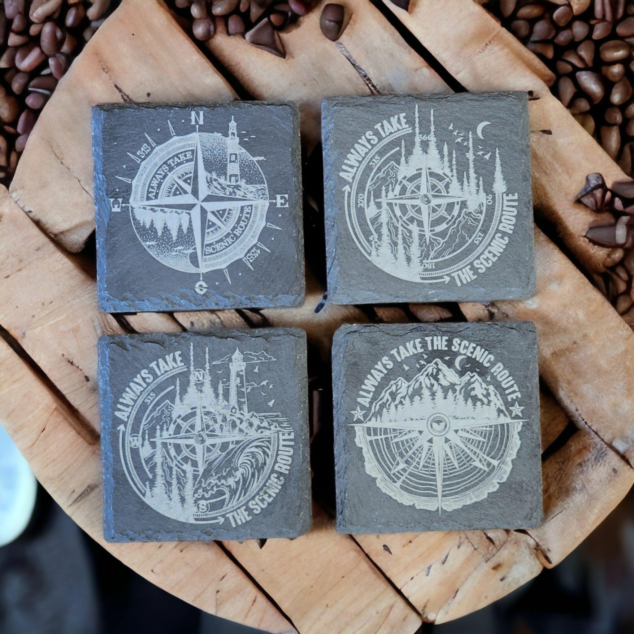 "Personalized Engraved Slate Coasters - Custom Stone Drink Coasters ...